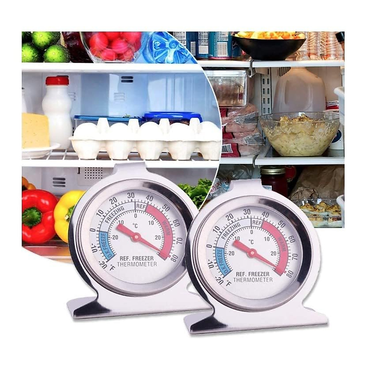 Refrigerator Freezer Large Dial Thermometer Aulufft 6 Pack Classic Series Fridge Freezer Alarm Thermometer Internal Temperature Gauge for Kitchen Refrigerator