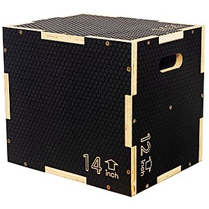 Fitvids 3 in 1 Non-Slip Wooden Plyo Box Plyometric Box Jumping Exercise, 12x14x16 Inches, Black