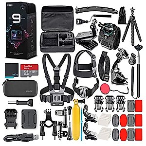 GoPro HERO9 Black - Waterproof Action Camera with Front LCD, Touch Rear Screens, 5K Video, 20MP Photos, 1080p Live Streaming, Stabilization + 128GB Card and 50 Piece Accessory Kit.
