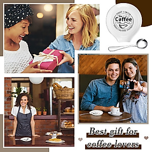 Gandeer 4 Pieces Coffee Spoon Rest and Spoon Funny Coffee Quote Ceramic Coffee Spoon Holder Rests for Coffee Station Decor Stove Top Countertop Kitchen Accessories Nice Present for Coffee Lovers