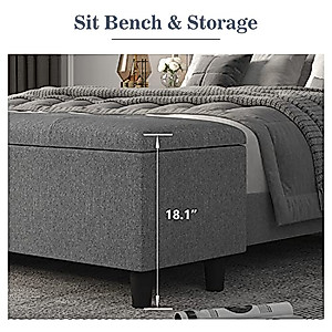 Allewie Queen Bed Frame with 120L Ottoman Storage, Upholstered Platform Bed Frame with Mattress Foundation, Wood Slat Support, No Box Spring Needed, Grey