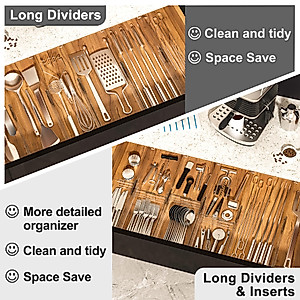 HiYZ Expandable Drawer Dividers with Inserts - 2.36'' High Adjustable Drawer Organizers Separators for Kitchen, Bedroom, Dresser, Office, 5 Long Dividers(12.6-22.8'') with 10 Inserts(3.9-7.1'')-Clear
