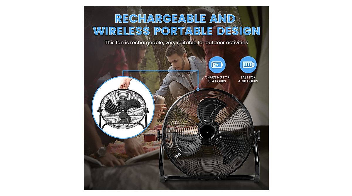 Simple Deluxe 12 Inch Rechargeable Floor Fan for Outdoor & Travel