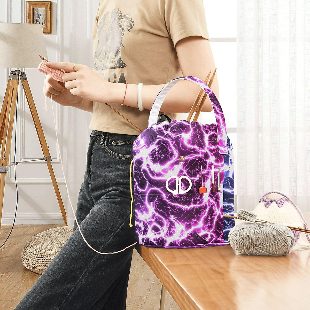 Aslsiy Yarn Bag Galaxy Gradient Small Crochet Bag Milky Way Knitting Project Bag for Yarns Crochet Accessories for Crocheter Knitter