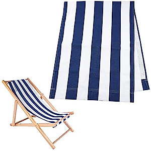 AHANDMAKER Beach Sling Chair Replacement Canvas, Blue and White Stripes Casual Simple Sling Chair Replacement Fabric for Sunbathing Garden Courtyard Garden Beach (114x43cm/44x17inch)