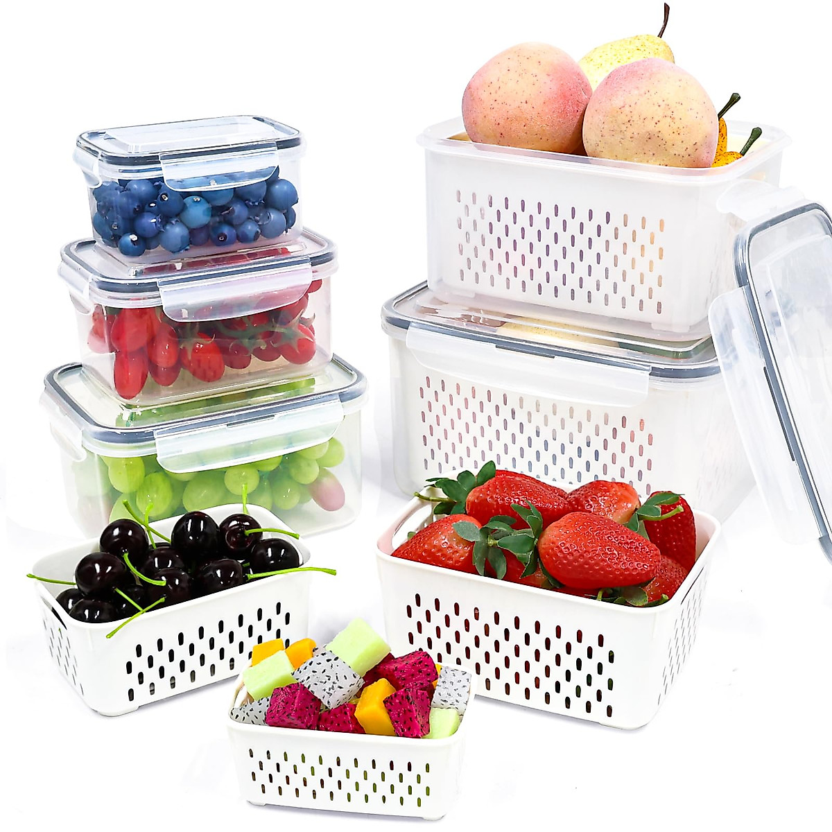 5 Pack Fruit Storage Containers for Fridge: Large Produce Containers with Removable Colander, Veggie Berry Storage Containers for Refrigerator, Dishwasher & Microwave Safe Keep Vegetable Food Fresh