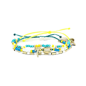 Pura Vida Glowing Palms Style Bracelet Pack - Stackable Bracelets for Women - Handmade Accessories, Adjustable Bands - Multicolor, Set of 3