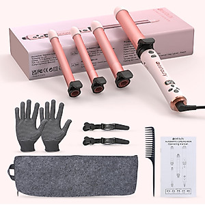 Bestauty Automatic Curling Iron, 0.75(2 PCS)/1/1.25" Interchangeable Ceramic Coating Heating Iron Barrels, Quick Heating Hair Curler 360° Rotating for Waver Curl, 4 Adjustable Temperature 320°F-430°F