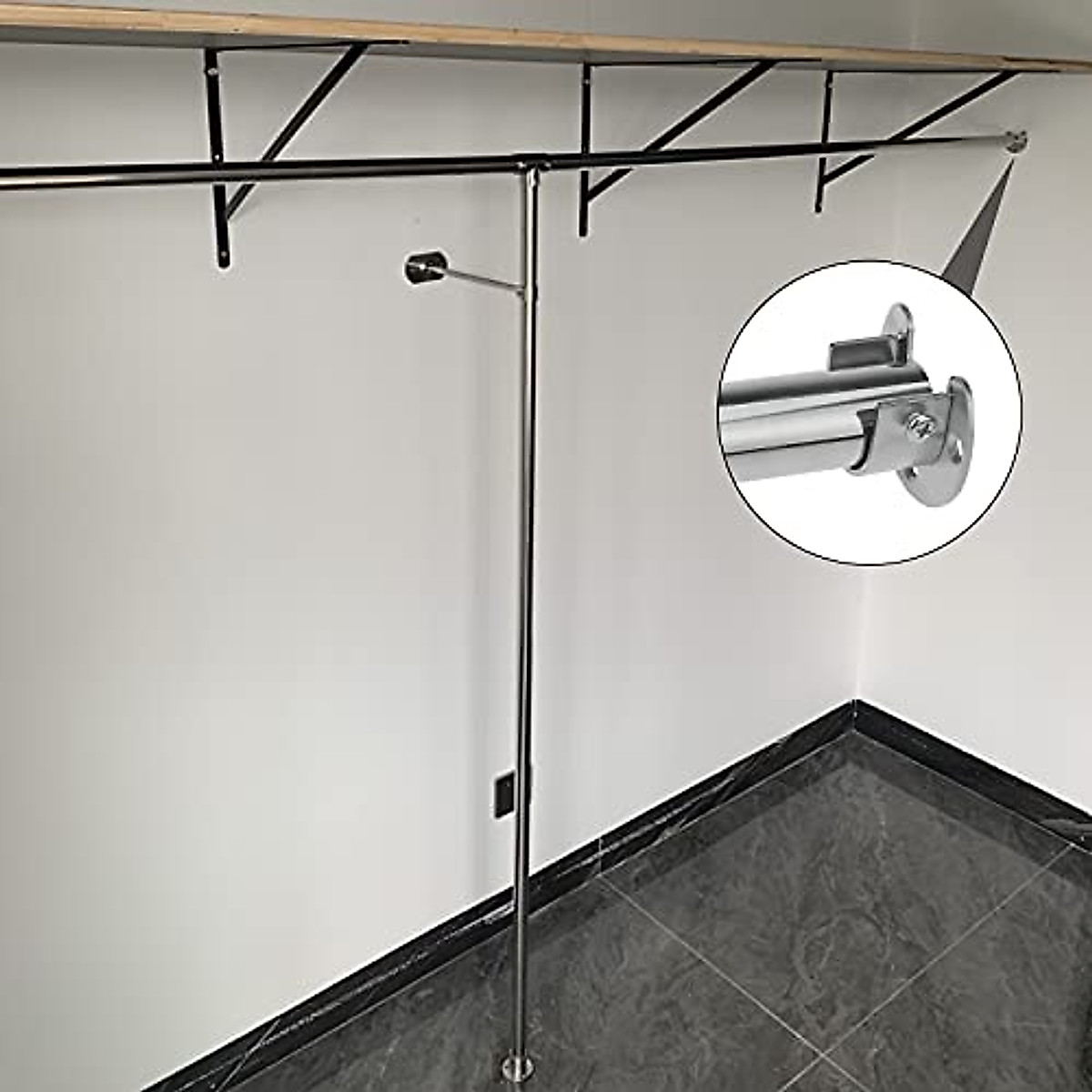 16 PCS Stainless Steel Closet Rod Brackets, 1 Inch Dia Heavy Duty Socket Flange Rod Holder, Shower Curtain Rod Pole End Supports, Open Type Wardrobe Bracket Holder with Screws U-Shaped, Silver