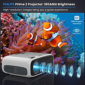 PHILIPS Android TV Projector with Apps and 5G WiFi Bluetooth - Smart Projector Built-in Netflix, YouTube, Outdoor Movie Projector 4D 4P Keystone, Zoom, Compatible w/ iOS/Android/Xbox/PS4/TV Stick/HDMI