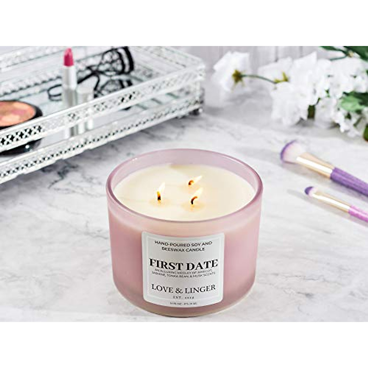 Romantic Candles | Valentines Candle | Luxury Soy & Beeswax Candles for Home | 16 oz. Large Jar 3 Wick Candle | Love Candle | Candle Gift | Engagement Candle