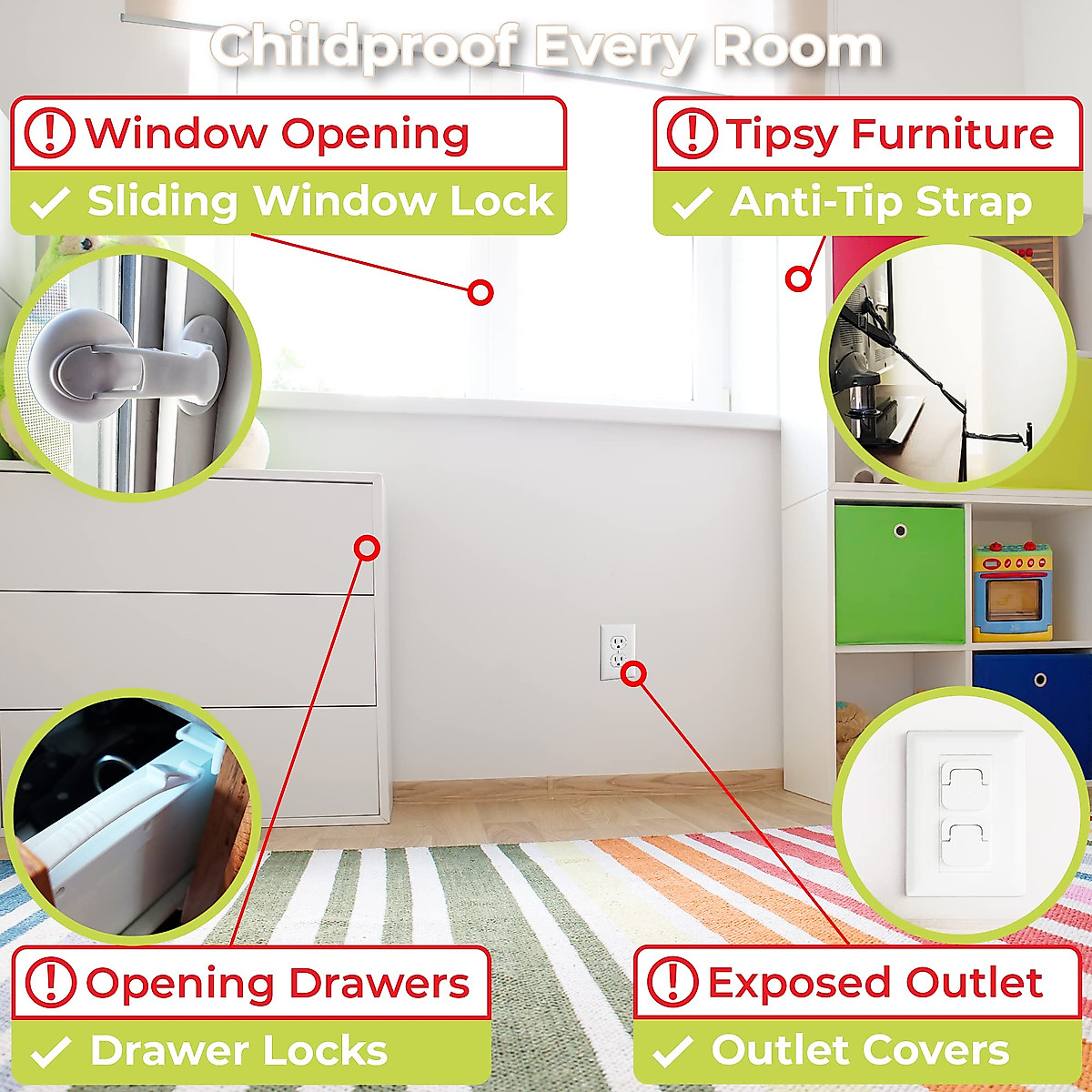 Child Proofing Kit: Baby Proof Set 75 Pieces Magnetic Cabinet Locks Outlet Covers Flexible Adhesive Corner Edge Guards Adjustable Size Safety Furniture Latches Kitchen Cupboards Drawers Cabinets Doors