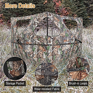 HAPPYGRILL Hunting Blind 2-Panel Pop Up Ground Hunting Blind with 3 Shoot Through Ports, Camo Concealment, Brush-in Loops, High Wind Stability, Easy-Setup Hunting Fence for Deer Turkey