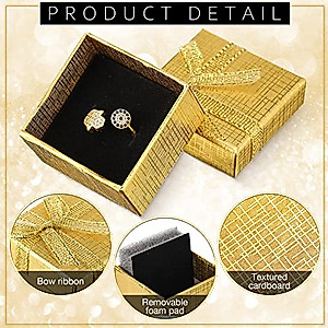 Kenning 36 Pcs Golden Ring Boxes Bulk Square Cardboard Jewelry Gift Boxes for Earring Necklaces with Bow for Proposal Engagement Wedding Birthday Anniversary, 2 x 2 x 1.4 Inch