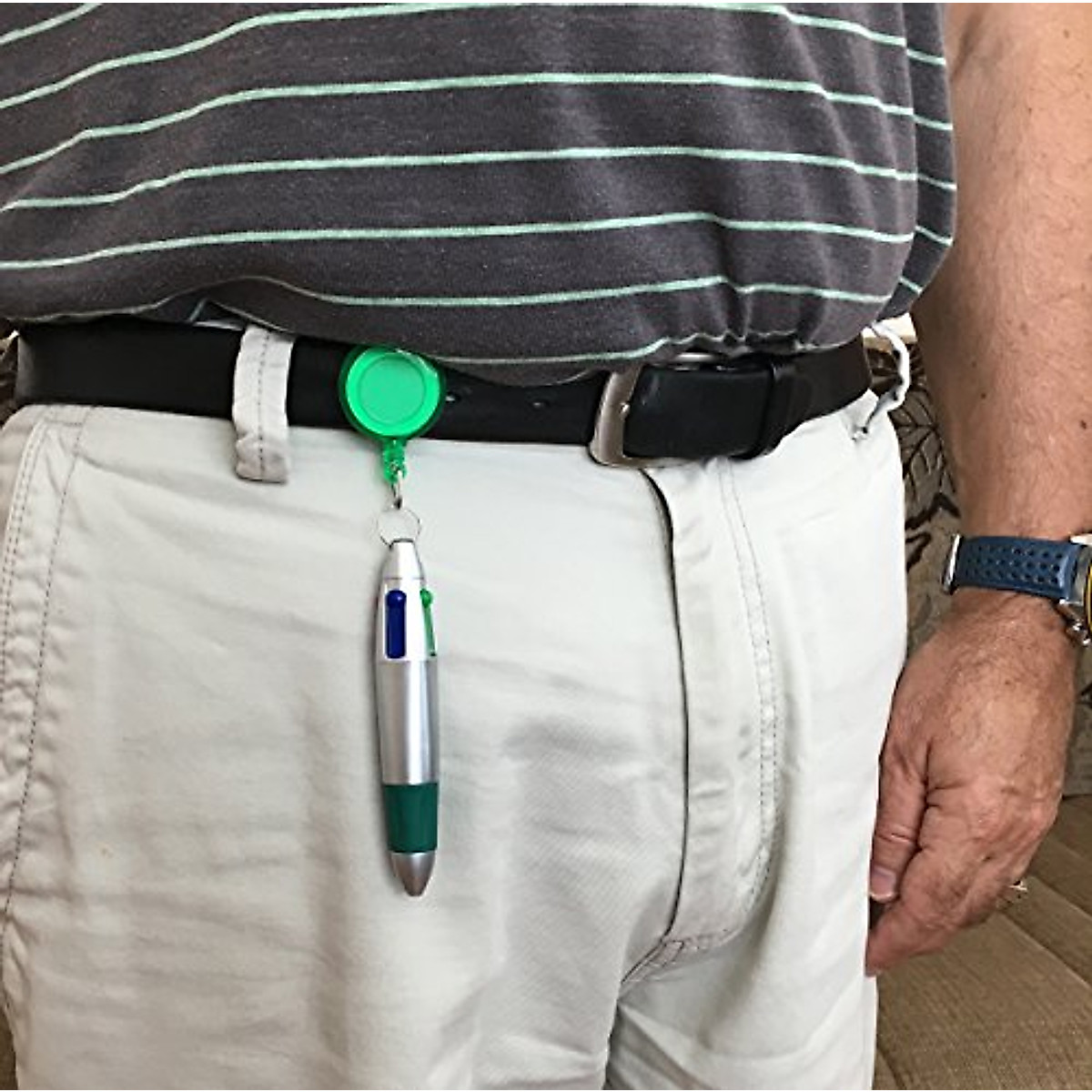 LUCKBOOSTIUM 4 Ink Colors Ballpoint Pen on Keychain - Multi Color Pens with Carabiner, Retractable Reel Holder, and Belt Clip - Gift for Nurses, Students, Teachers, Colleagues (Silver, 4 Pack)