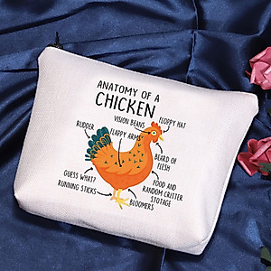 POFULL Chicken Lovers Gift Country Farm Women Girl Anatomy of a Chicken Cosmetic Bag Poultry Lover Gift (Anatomy of a Chicken bag)