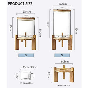 Flour and Cereal Container, Rice Dispenser 5L/8L, Creative Glass Food Storge Container for Kitchen Organization and Pantry Store, Airtight Lid and Wooden Stand5L
