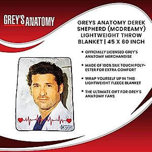 Greys Anatomy McDreamy Fleece Blanket | 45 x 60 Inch Soft Throw Blanket