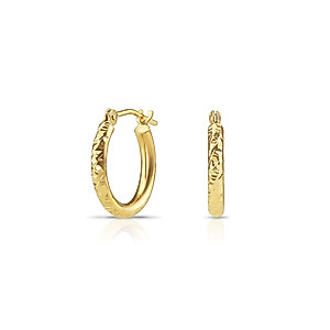 14k Yellow Gold Hand Engraved Diamond-cut Round Hoop Earrings (14mm (0.55 inch))…