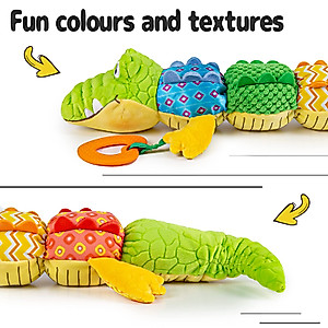 Sumobaby Infant Baby Musical Stuffed Animal Activity Soft Toys with Teether, Multi-Sensory Crinkle, Rattle and Textures, for Tummy Time Newborn 0-3-6-12 Months Boys, Girls, Crocodile (Alligator)