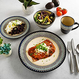 Gibson Elite Round Embossed Reactive Glaze Stoneware Dinnerware Set, Service for 4 (16pcs), Blue/Brown