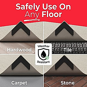 NeverCurl Best V Shape Design Rug Corner Gripper to Instantly Stops Rug Corner Curling - Safe for Wood Floors - For Indoor & Outdoor Rugs - Carpet Tape / Rug Tape - Not An Anti-Slip Pad - Rug Grip