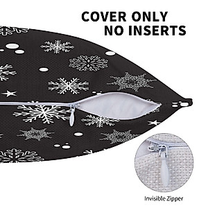 ChangQingArt White Christmas Winter Snowflakes Throw Pillow Covers,Black Decorative Pillow Covers Digital Printing Blended Fabric for Couch Sofa Bed Invisible Zipper 16X16 in