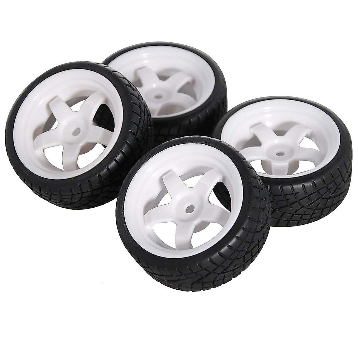 ShareGoo OD 2.55" 12mm Hex White 5-Spoke Plastic Wheel Rims & Rubber Tires Compatible with HSP HPI RC 1/10 On Road Racing Car