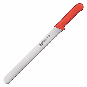 Winco KWP-121R Stäl Stamped Cutlery Wavy-Edge Slicer Bread Knife 12' Stainless Steel Blade, Red Plastic Handle