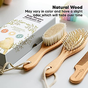 Baby Hair Brush and Baby Comb Set - Wooden Baby Brush with Soft Goat Bristle - Toddler Hair Brush Baby Brush and Comb Set - Baby Brush Set for Newborns - Infant Hair Brush, Cradle Cap (Oval, Walnut)