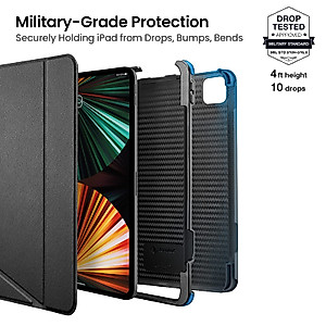 tomtoc Vertical Case for iPad Pro M2&M1 12.9-inch 6th/5th Gen 2021-2022, Slim Protective Anti-Bend Cover with Magnetic Stand for 3 Use Modes, Support Wireless iPad Pencil Charging, Black