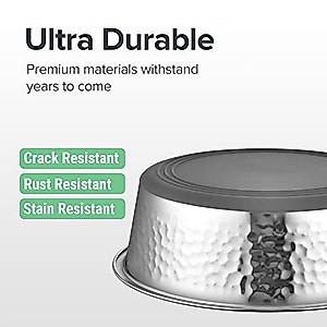 URBUDDIES 2 Pack Hammered Stainless Steel Dog Bowls, 4 Cup, Gray Bottom