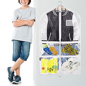 Univivi Clear PVC Dance Costume Bags (3 Pack) Garment Bag 40 Inch for Dance Competitions, with 4 Medium Clear Zipper Pockets and 1 Large Back Zippered Pocket [Upgraded Version]