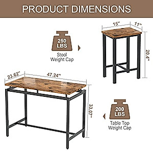 AWQM Bar Table and Chairs Set,Industrial Dining Table Set for 4,Small Kitchen Table Wood Pub Bar Table Set,Dining Room Table Set for Small Space, Breakfast Nook,Living Room,Walnut