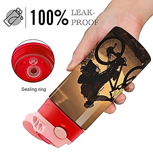 Stainless Steel Water Bottles Mountain Bike in The Evening Travel Water Cups with Handle And Silicone Straw Drinking Cup with Leak Proof Lid Thermo Travel Mug for Women Men