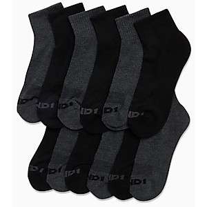 AND1 Men's Socks - Athletic Cushion Quarter Cut Ankle Socks (12 Pack), Size 6-12.5, Black/Grey