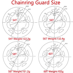 PROWHEEL Bike Chainring Guard,130MM BCD 42T/44T/46T/48T/52T/53T/54T/56T/58T/60T Aluminum Alloy Chain Ring Protector Cover for Chainring Sprockets MTB,E-Bike,Road Bike,City Bike,Folding Bike