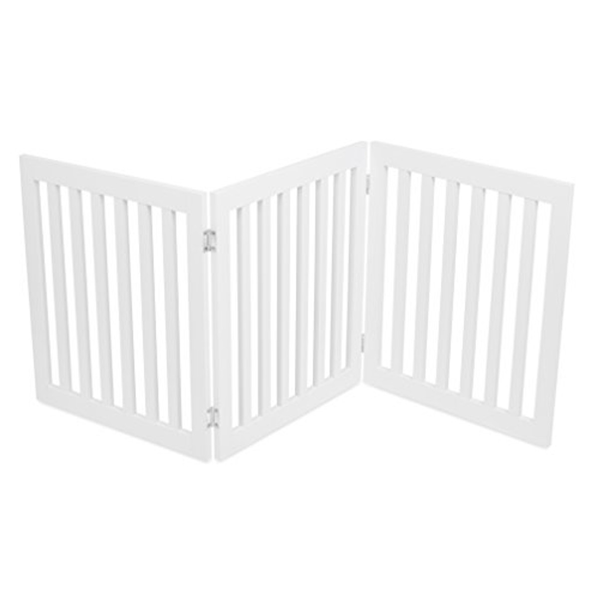 Internet's Best Traditional Dog Gate for The Home, Doorway, Stairs | 3 Panel | 24in H x 60in W | Small or Older Dogs, Puppies, Cat | Free Standing | Indoor Folding Pet Barrier | Wooden MDF | White