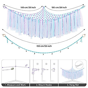 HOOMTREE Stuffed Animal Storage Hammock & Chain, Stuffed Animal Net with Tassels & Lights, Corner Hanging Toy Hammock for Stuffed Animals Plushie Squishmallow, Ideal for Kids Bedroom