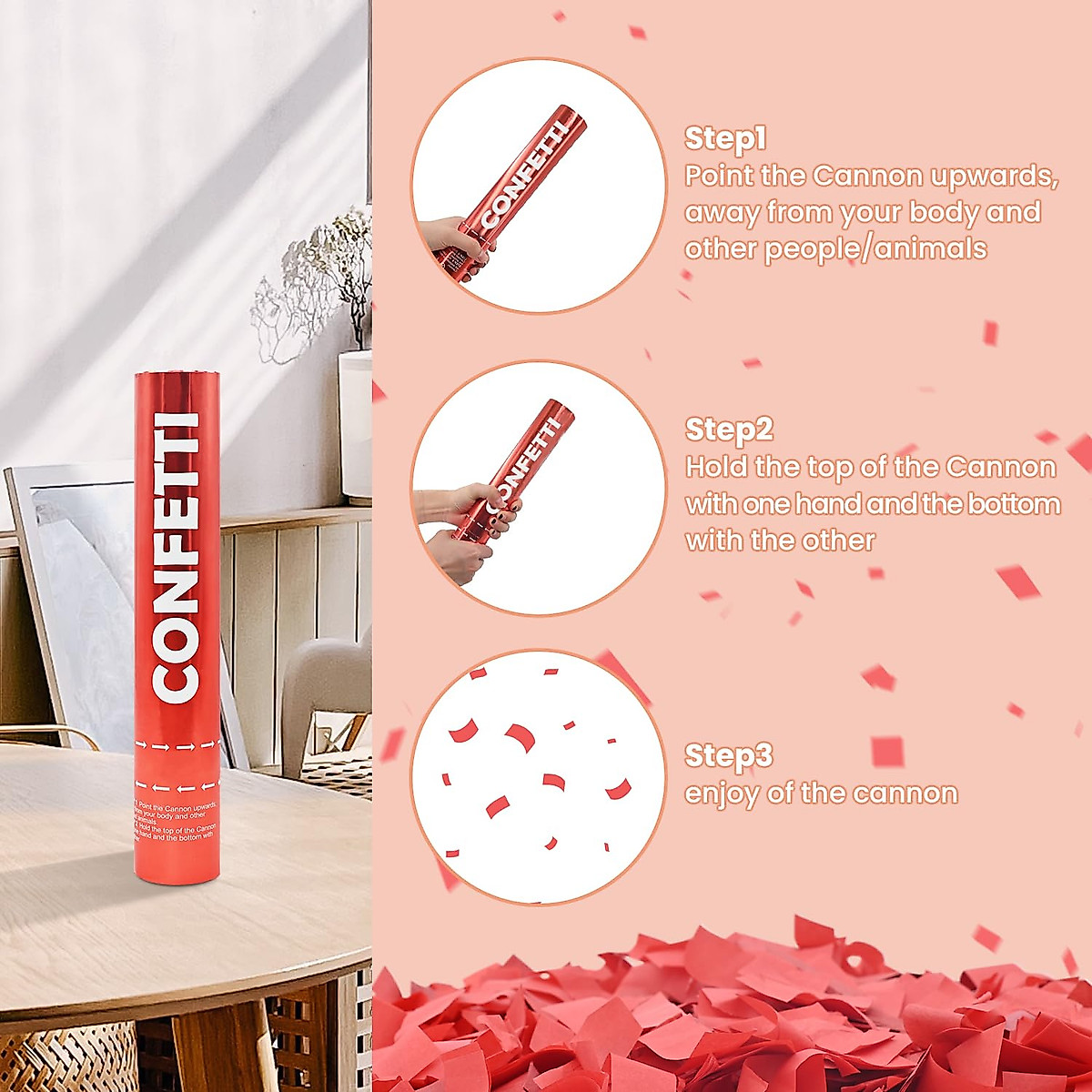 Confetti Cannon Red Biodegradable Confetti Poppers 12Pack Party Poppers Confetti Shooters Red Confetti Sticks for Wedding Graduation Engagement Anniversary Bridal Shower Valentines Day Birthday