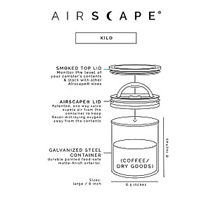 Airscape Kilo Coffee Storage Canister & Scoop Bundle - Large Food Container - Patented Airtight Lid 2-Way Valve Preserve Food Freshness, 2.2 lb Dry Beans (Large Kilo, Matte Gray & Brushed Steel Scoop)
