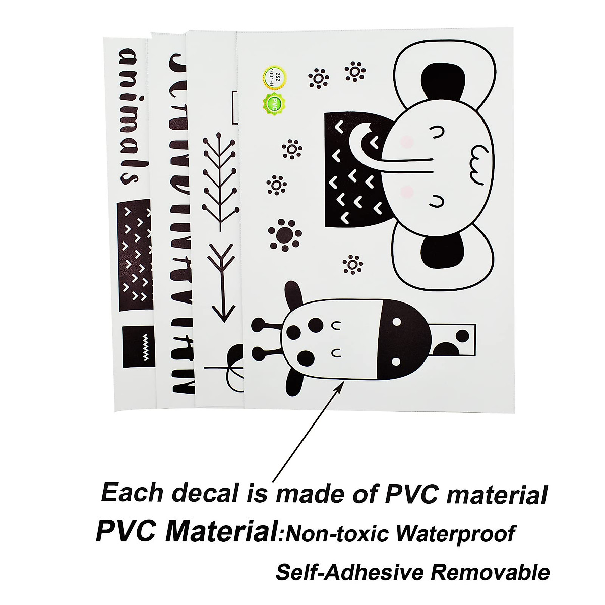 Maydahui Safari Jungle Animal Wall Decals Scandinavian Style Woodland Black White Animal Wall Sticker(55x30 Inch) Peel Stick Removable Art Decal Decor for Baby Kids Bedroom Nursery Changing Table