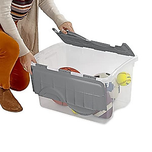 QTIQ 48 Qt. Hinged Lid Storage Box Plastic, Titanium, Set of 6