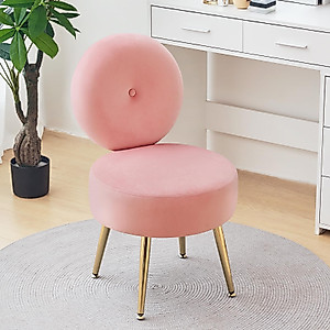 Furniliving Velvet Vanity Stool Vanity Chair with Back Makeup Chair for Vanity with Metal Legs, Mid Century Living Room Chair, Modern Chair for Dressing Room, Bedroom(Pink)