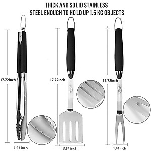 Qinshaine Barbecue Tool Set, BBQ Tools Set with Spatula, Tongs, Fork&Grill Cleaning Brush- The Ideal BBQ Gift Set for Men.4 -Piece (4pc)