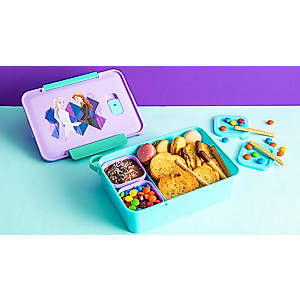 Zak Designs Disney Frozen 2 Reusable Plastic Bento Box with Leak-Proof Seal, Carrying Handle, Microwave Steam Vent, and Individual Containers for Kids' Packed Lunch (3 PCs Set, Anna & Elsa)