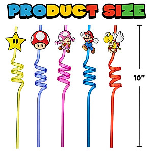 24Pcs Birthday Party Supplies Reusable Drinking Straws,8 Designs Party Favors with 2 Cleaning Brushes,Best for Your Kid’s Party
