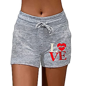 Running Shorts for Women Comfy Drawstring Elastic Waist Pocket Valentines Day Stretchy Sports Athletic Shorts Lounge Pants Biker Shorts Women (Grey,XXL)