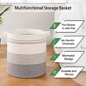OIAHOMY 58L Laundry Baskets-Laundry Hamper, Storage Basket with Handles, Decorative Basket for Living room, Woven Storage Basket for Toys Bin, Pillows, Blankets, Clothes-18x16in-Gradient Grey