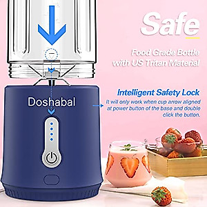 Doshabal Personal Blender, Portable Smoothie Blender on the go, Powerful Blender 18oz Navy Blue